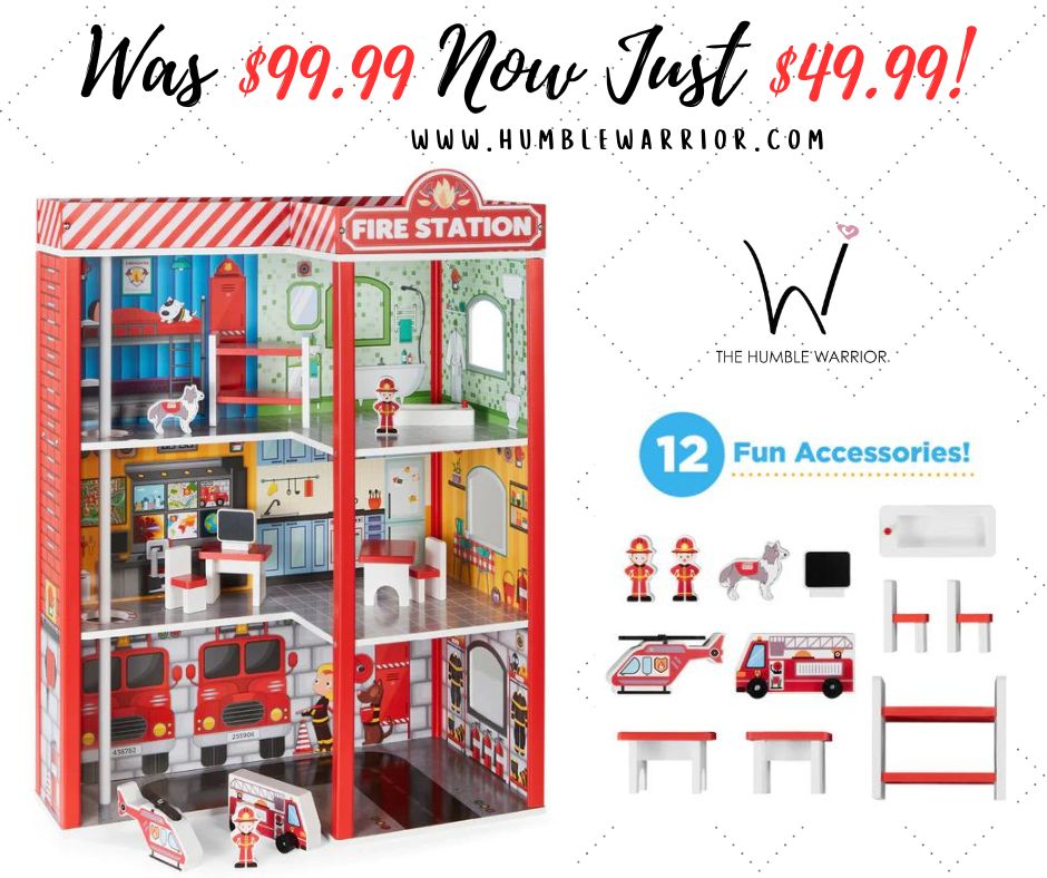 3-Story Pretend Fire Station Play Set w/ 2 Vehicles & Accessories ...